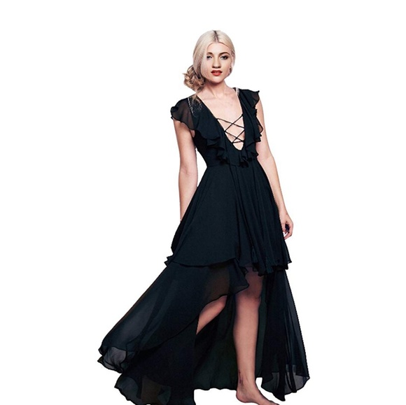 S. the Widow | Dresses | Villanese Black Dramatic Maxi Dress | Poshmark